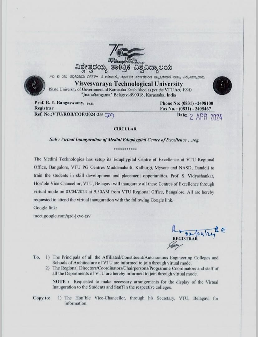 CIRCULAR – Virtual Inauguration of Medini Eduphygital Centre of ...